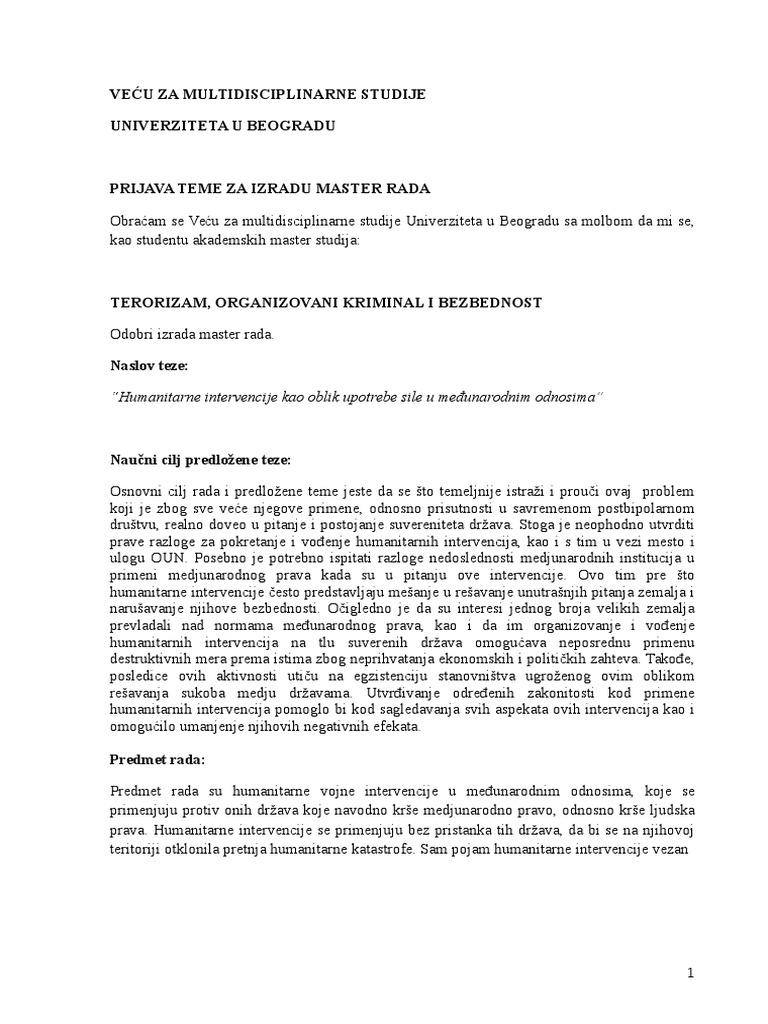 01 Prijava Teme Za Master Rad Goran Velagic | PDF