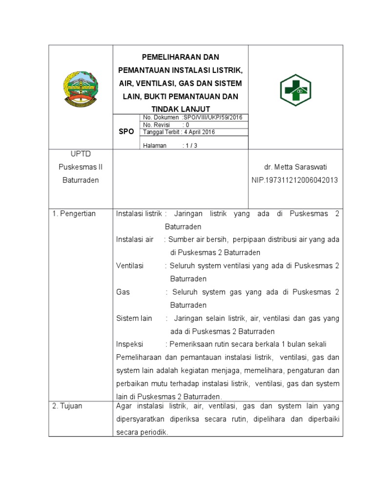 Sop Pemeliharaan Dan Pemantauan Instalasi Listrik | PDF