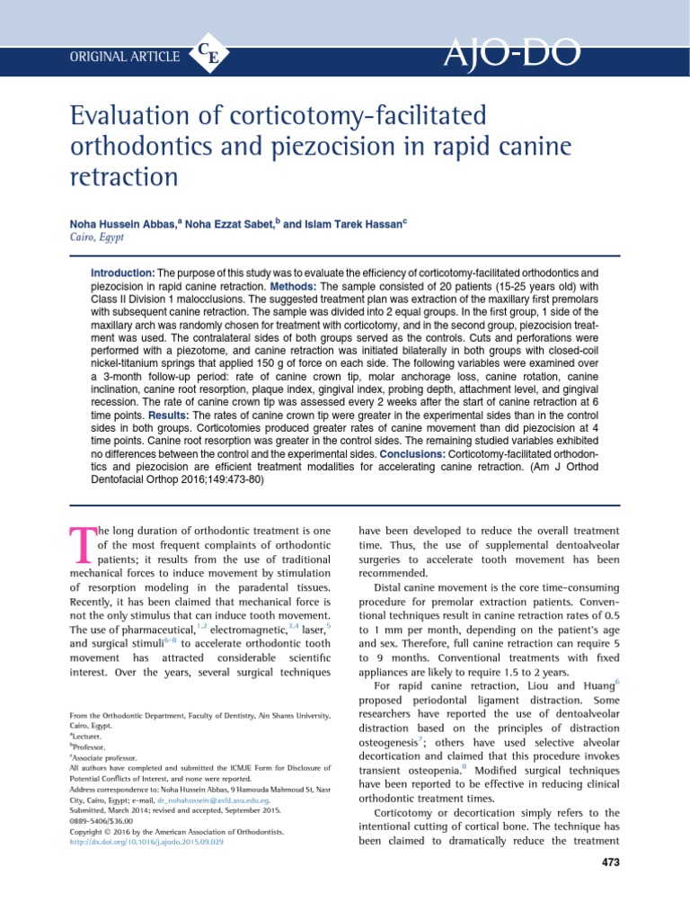 Evaluation of Corticotomy - Facilitated Orthodontics and Piezocision in ...