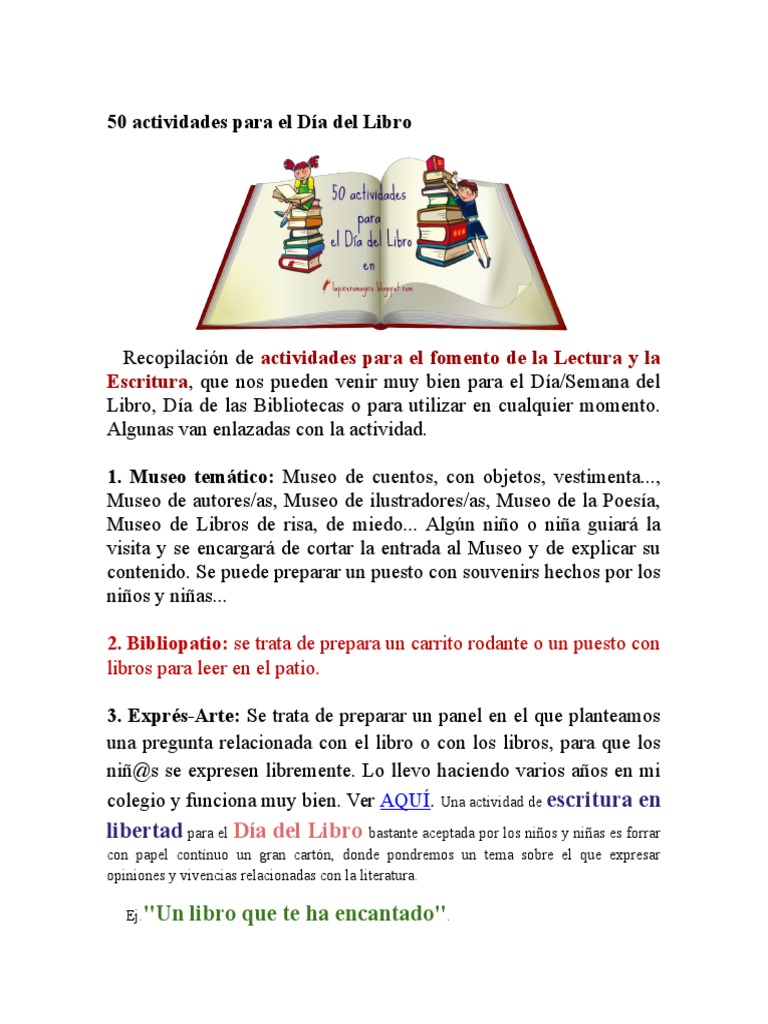 50 Actividades Para El Día Del Libro Pdf Libros Poesía