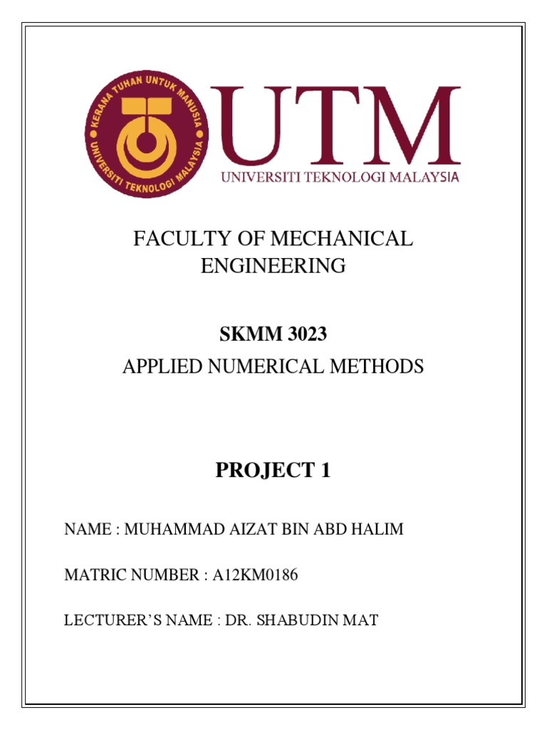 Faculty of Mechanical Engineering: Project 1 | PDF