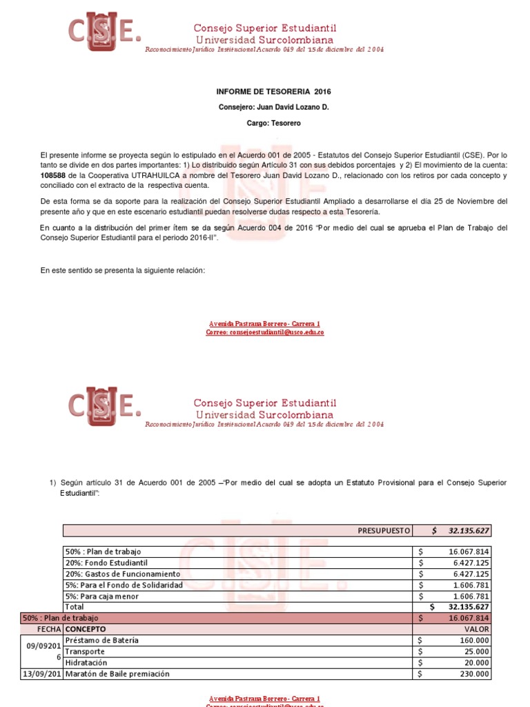 INFORME TESORERIA 2016