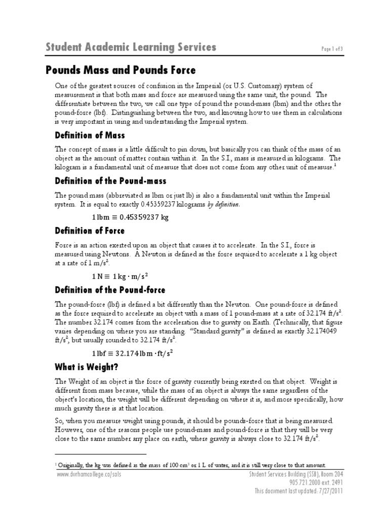 Pounds-Mass-and-Pounds-Force.pdf | Weight | Pound (Mass)