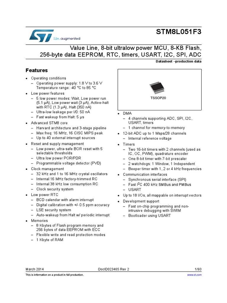 ST STM8L051F3 8-Bit Microcontroller Datasheet | Download Free PDF ...