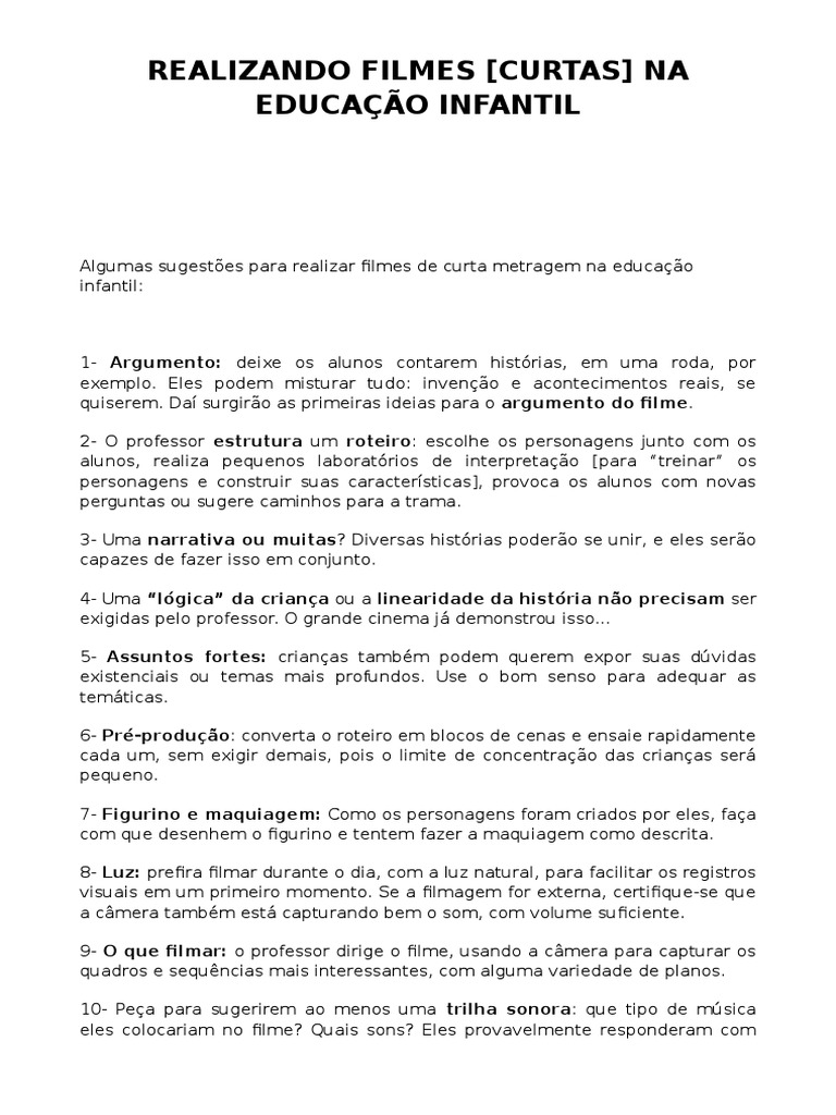Produzindo Curtas na Educação Infantil | PDF | Roteiro | Lazer