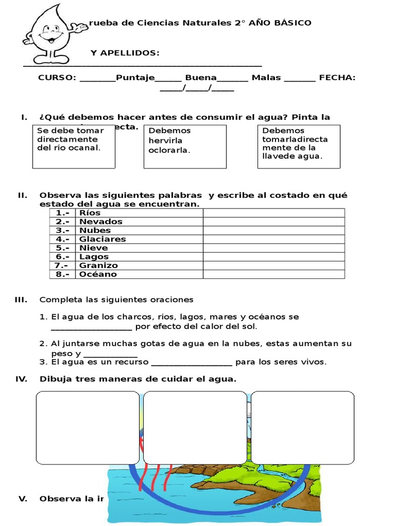 Prueba Ciclo Del Agua 2° Básico. Cs. Naturales. | PDF | Ciencia y ...