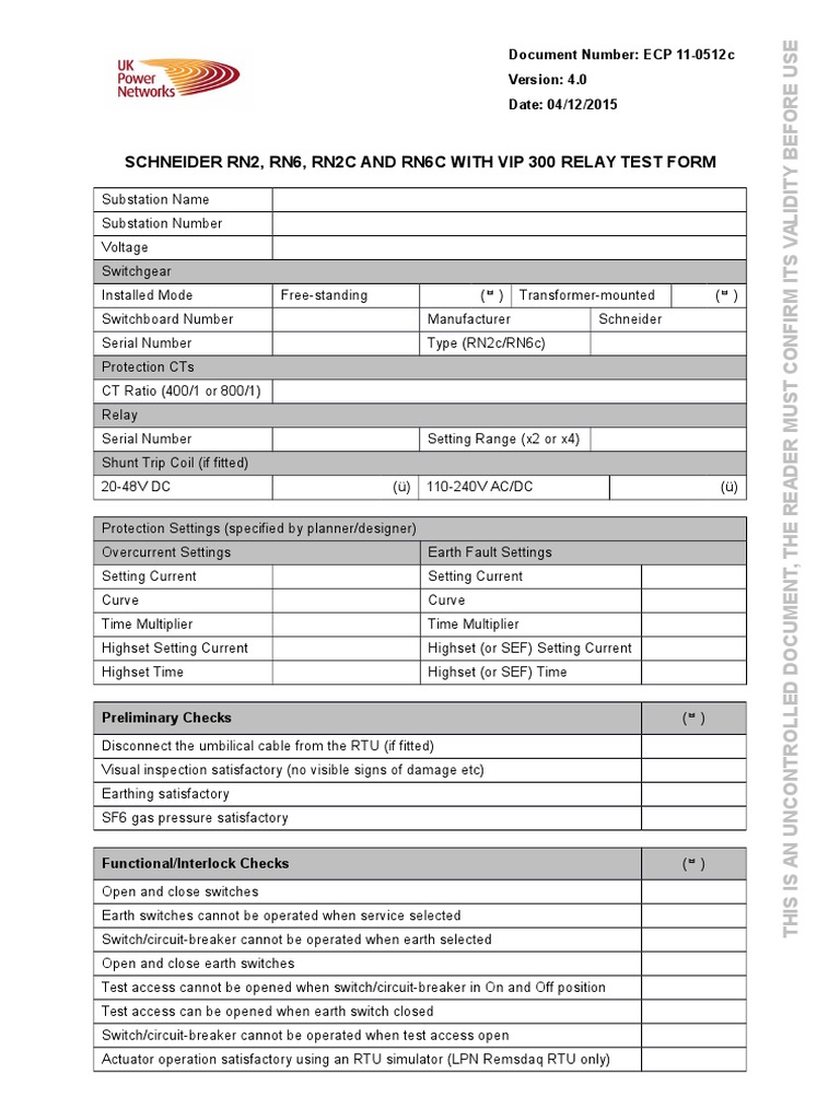 ECP 11-0512c Schneider RN2, RN6, RN2c and RN6c With Vip 300 Test Form ...