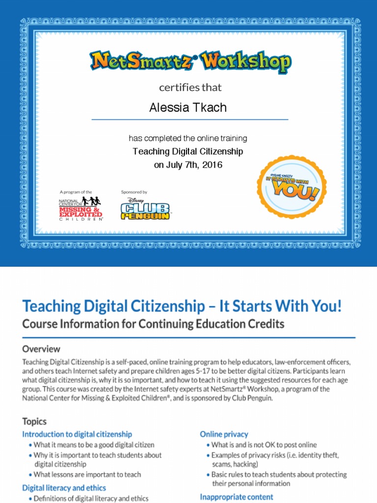 Netsmartz Workshop Certificate | PDF