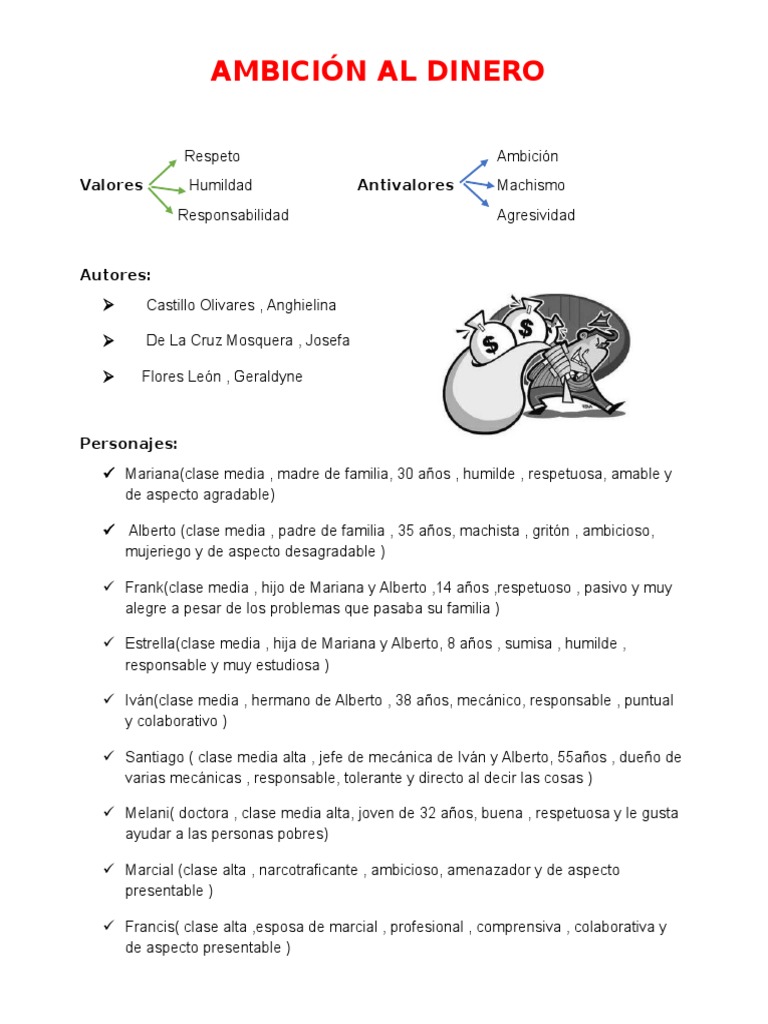 AMBICIÓN AL DINERO - Obra Teatral | PDF
