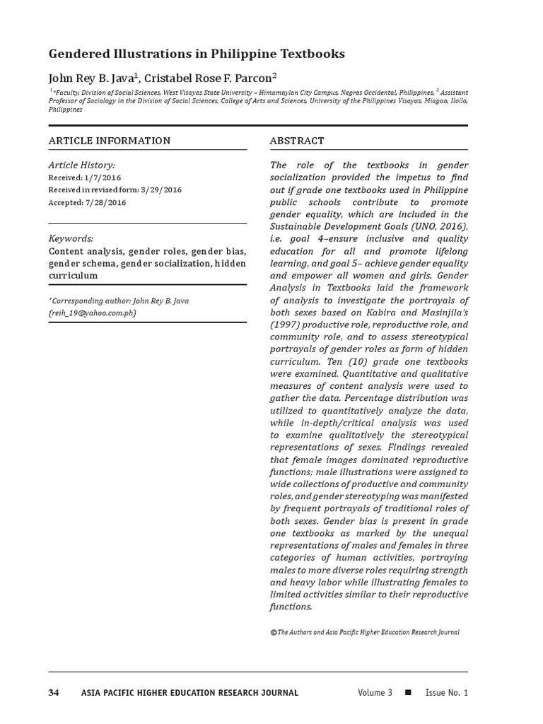 Gendered Illustrations in Philippine Textbooks | Gender Role | Femininity