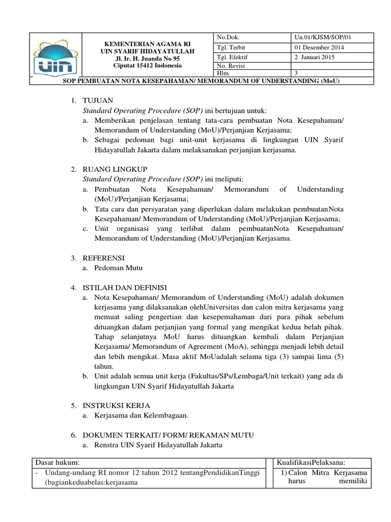 Sop Pembuatan Mou Kerjasama | PDF