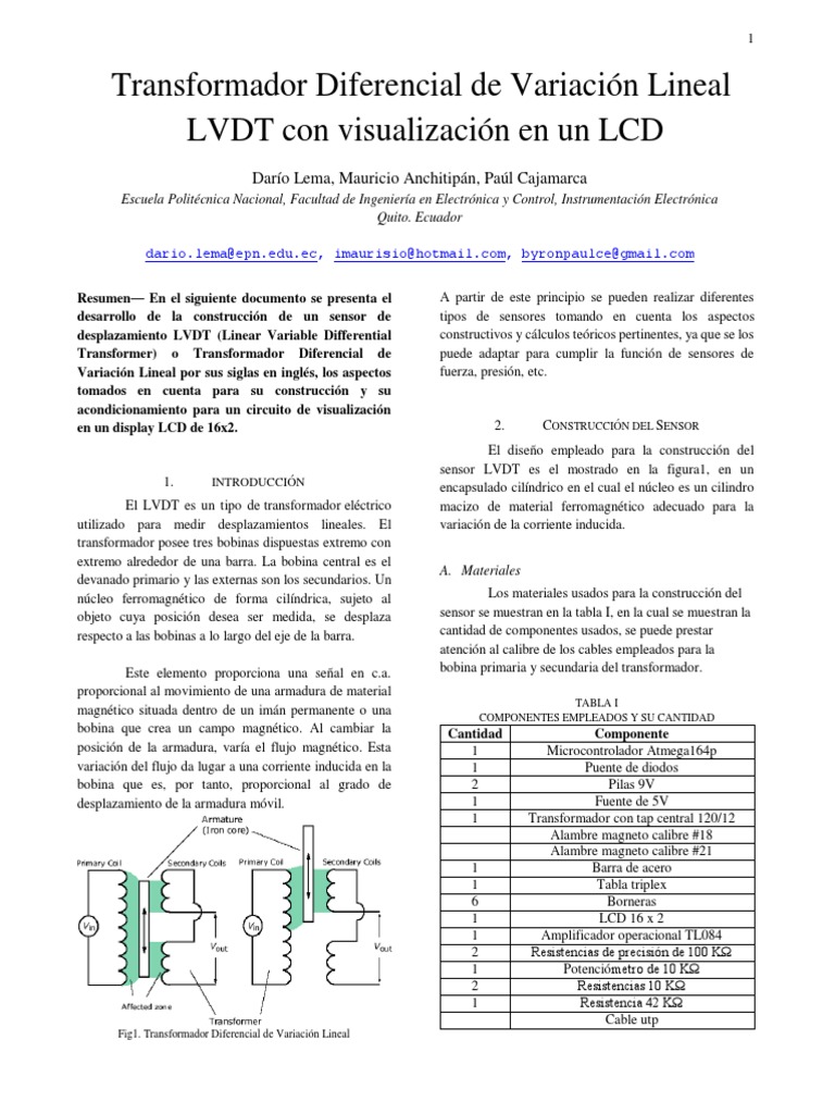 Transformador Diferencial de Variación Lineal LVDT con visualización en un LCD | PDF ...
