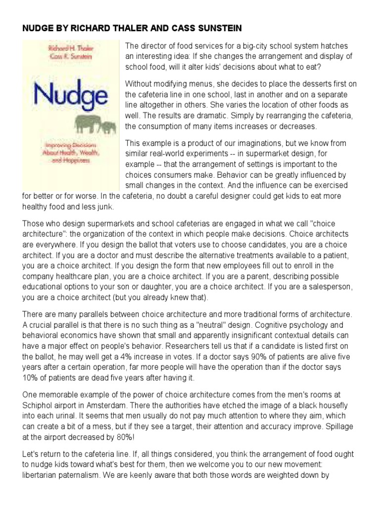 Nudge by Richard Thaler and Cass Sunstein | PDF | Wellness | Medical