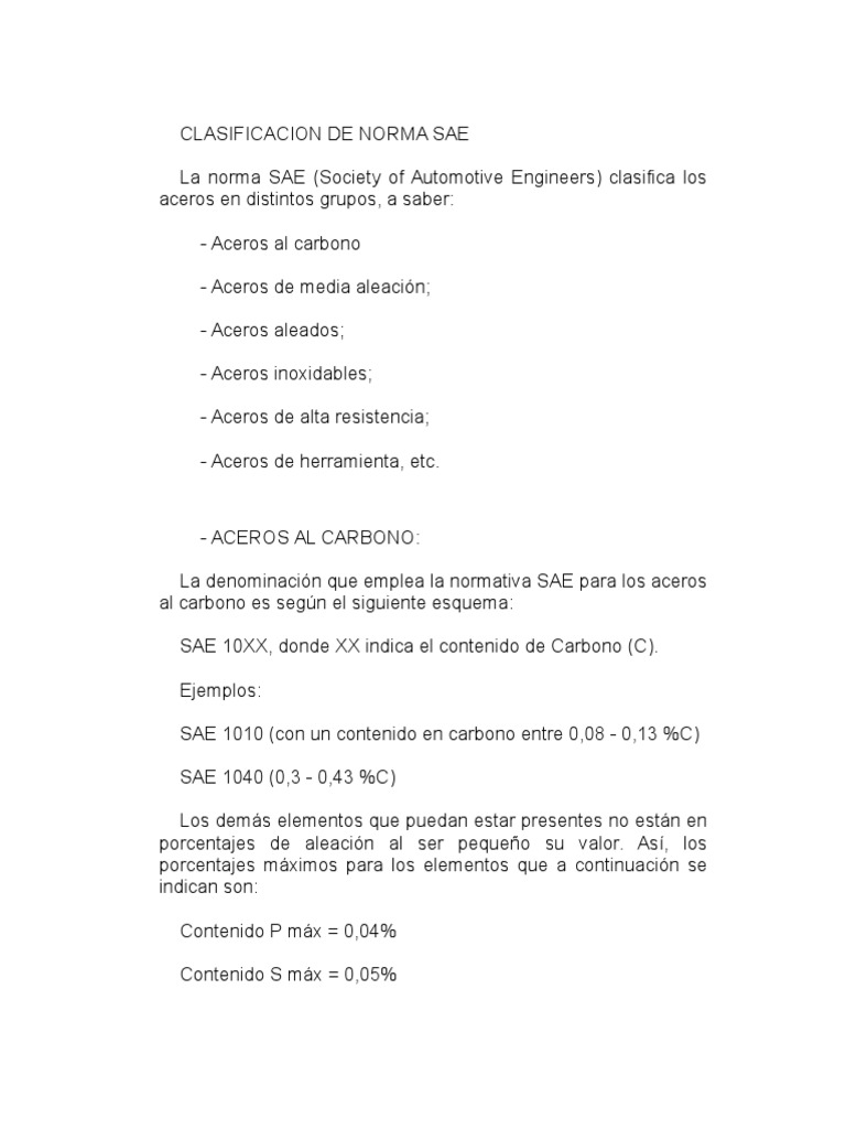 Clasificacion de Norma Sae | PDF | Tratamiento a base de calor | Acero inoxidable