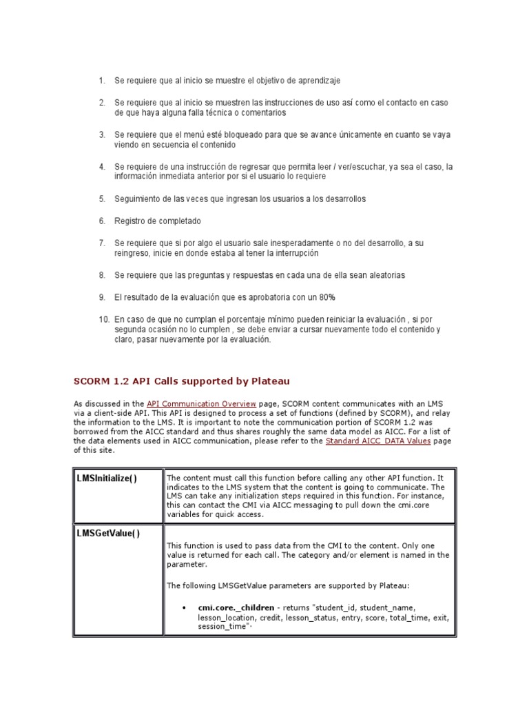 Scorm 1.2 Api Codigo para Plateau | PDF | Ingeniería de software | Informática