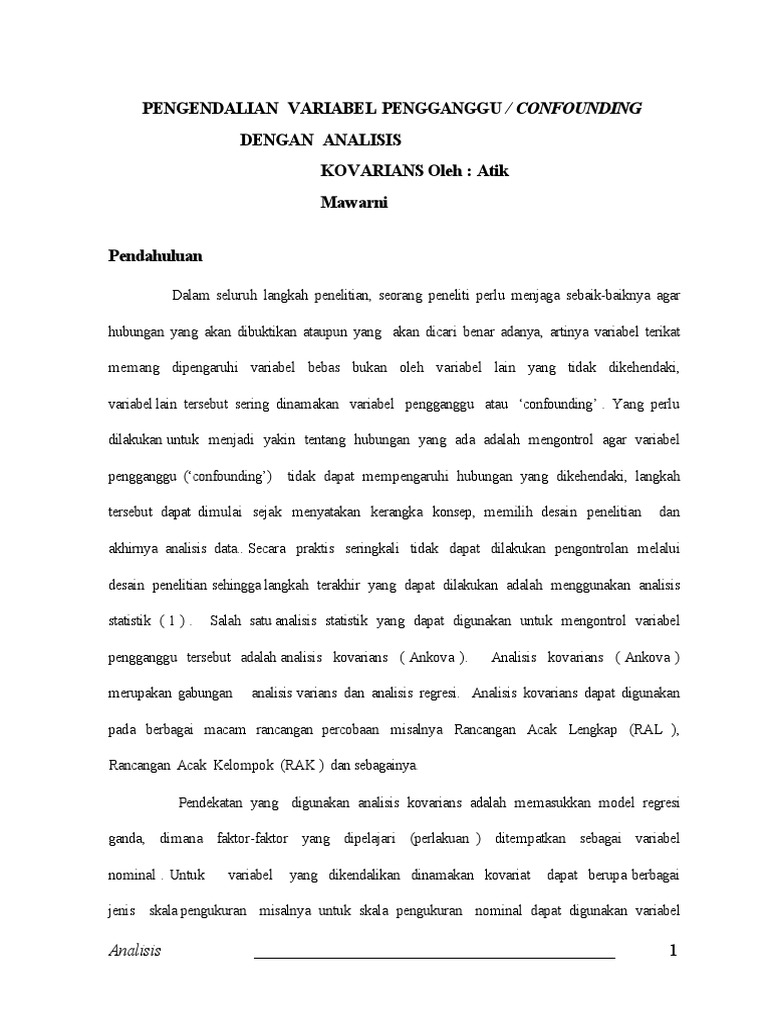 Pengendalian Variabel dengan Analisis Kovarians | PDF