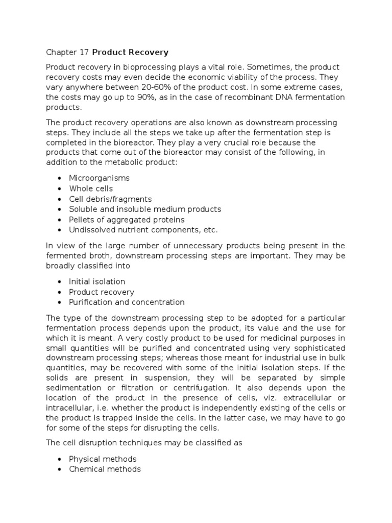 Chapter 17 Product Recovery | PDF | Filtration | Chemical Engineering