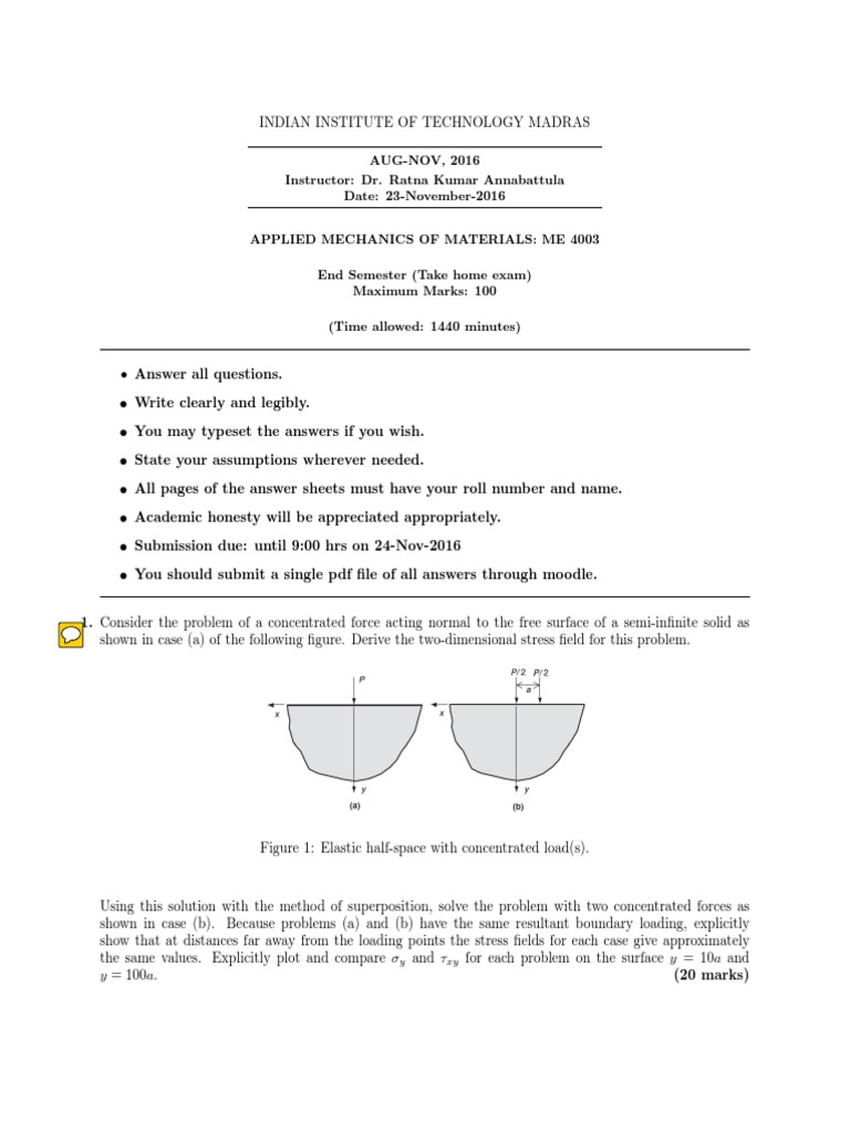 Endsem QuestionPaper | PDF | Stress (Mechanics) | Elasticity (Physics)