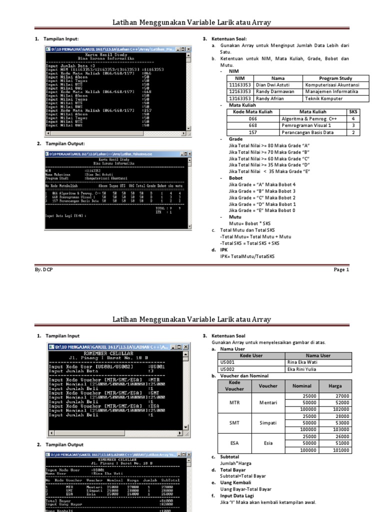 Latihan Variable Larik Atau Array | PDF