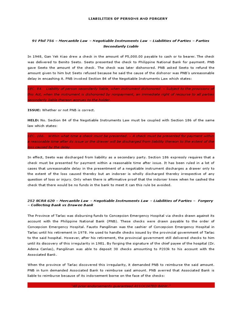 Nego Cases Part 2 | PDF | Negotiable Instrument | Cheque