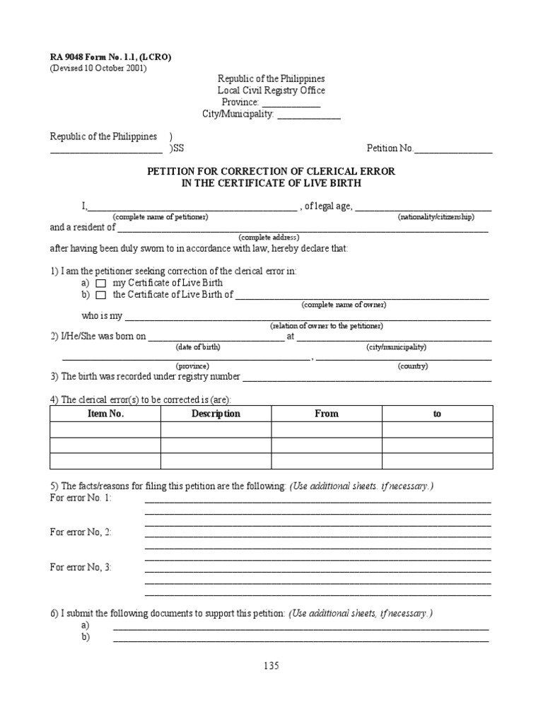 Petition Correction of Clerical Error | PDF | Public Law | Social ...
