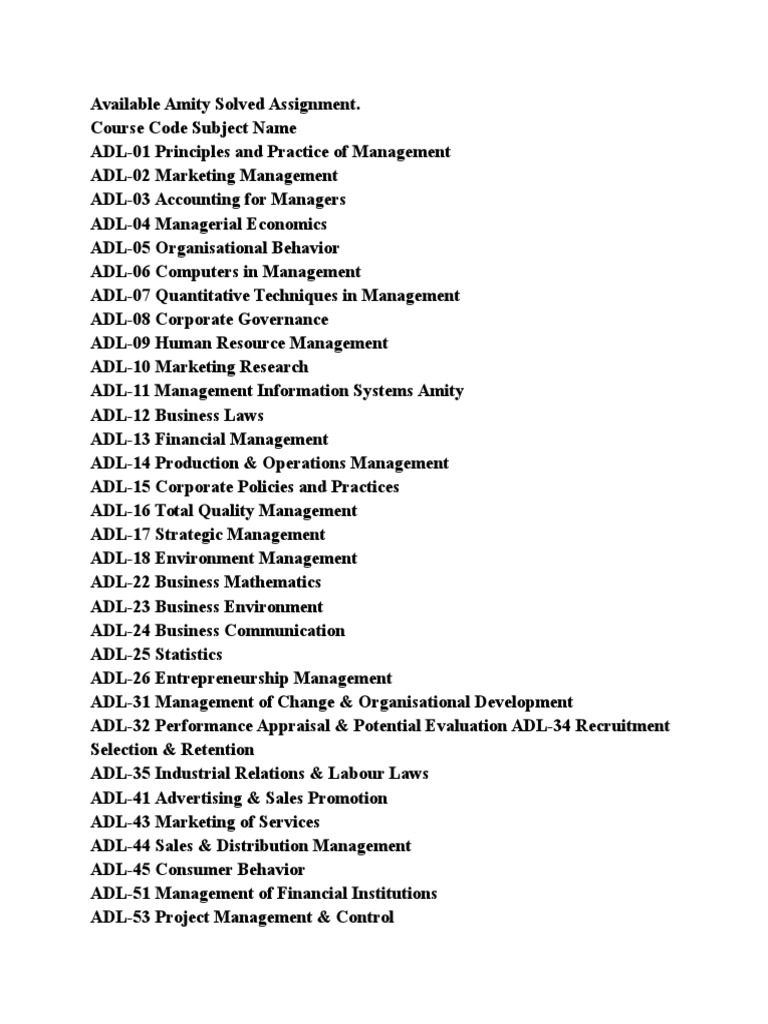 Available Amity Solved Assignment | PDF