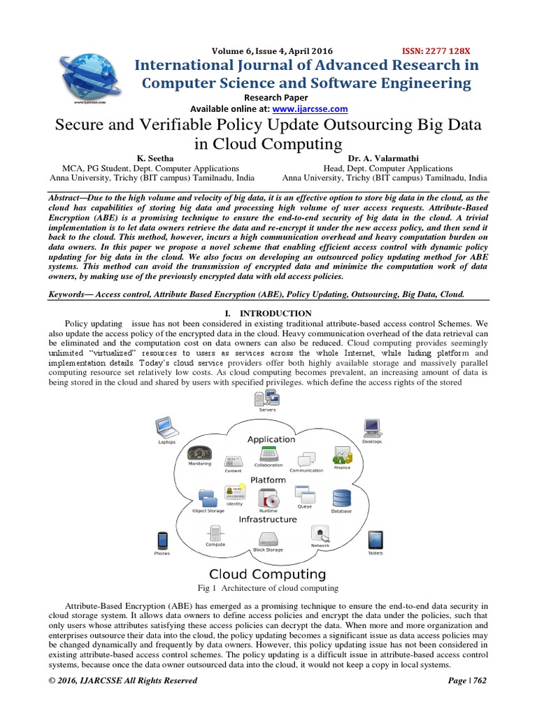Enabling Efficient Access Control With Dynamic Policy Updating For Big Data in The Cloud | PDF ...