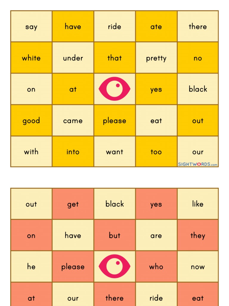 Sight Words Bingo Dolch Kindergarden PDF | PDF