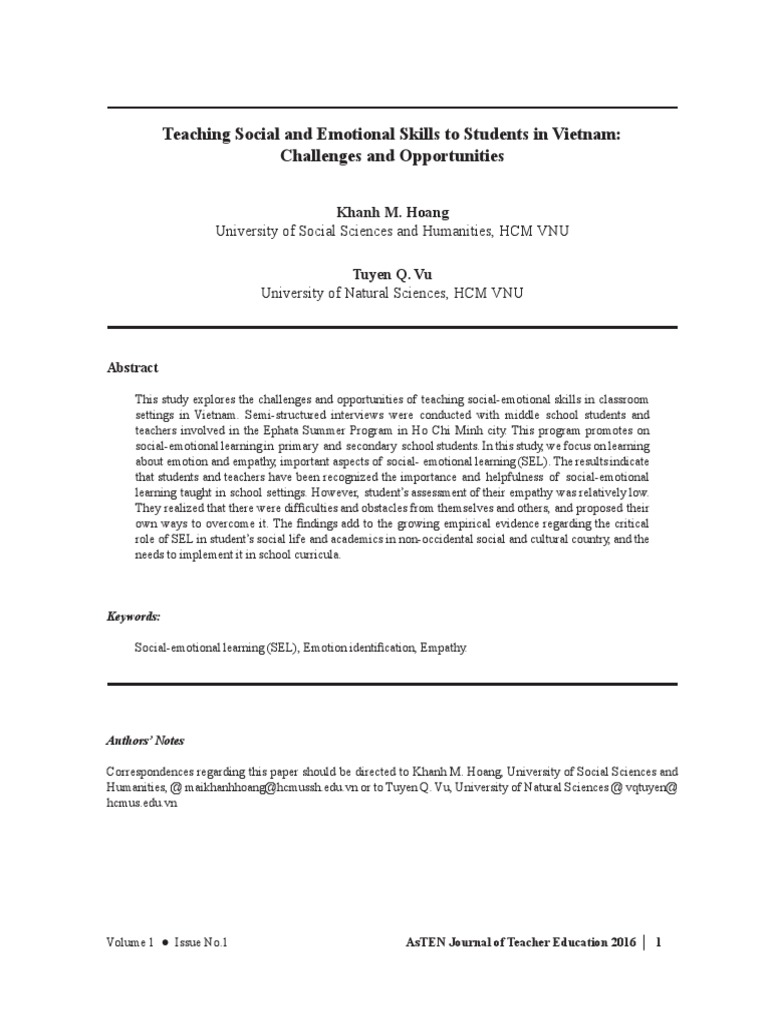 Teaching Social and Emotional Skills To Students in Vietnam Challenges ...