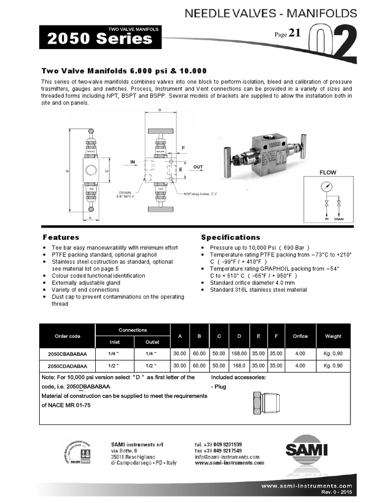 02 Needle Valves and Manifolds Rev 0 2015 Sami 0.5 | PDF