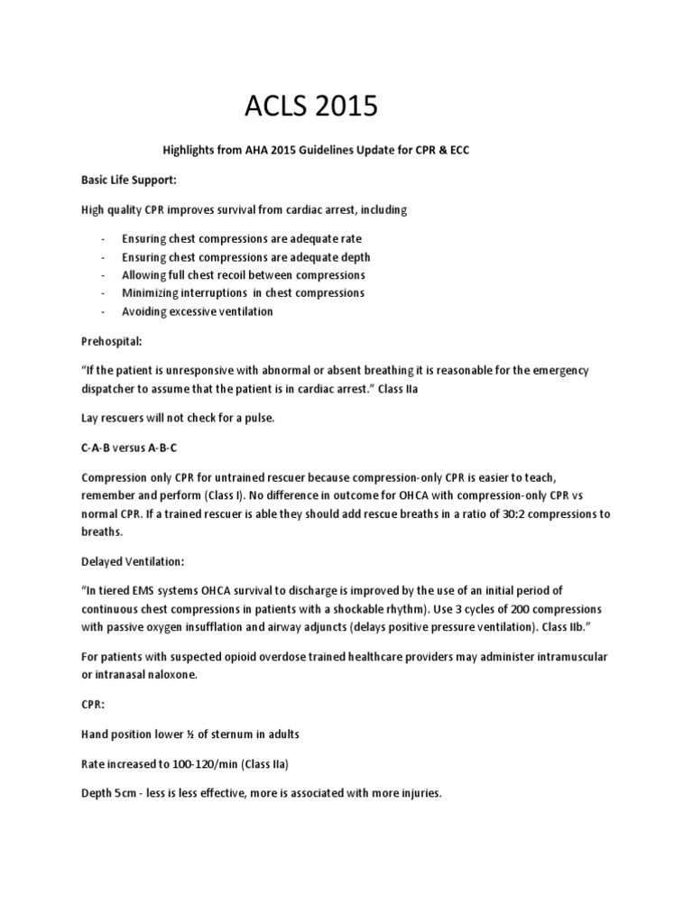 Acls 2015 - Notes | PDF | Cardiopulmonary Resuscitation | Cardiac Arrest