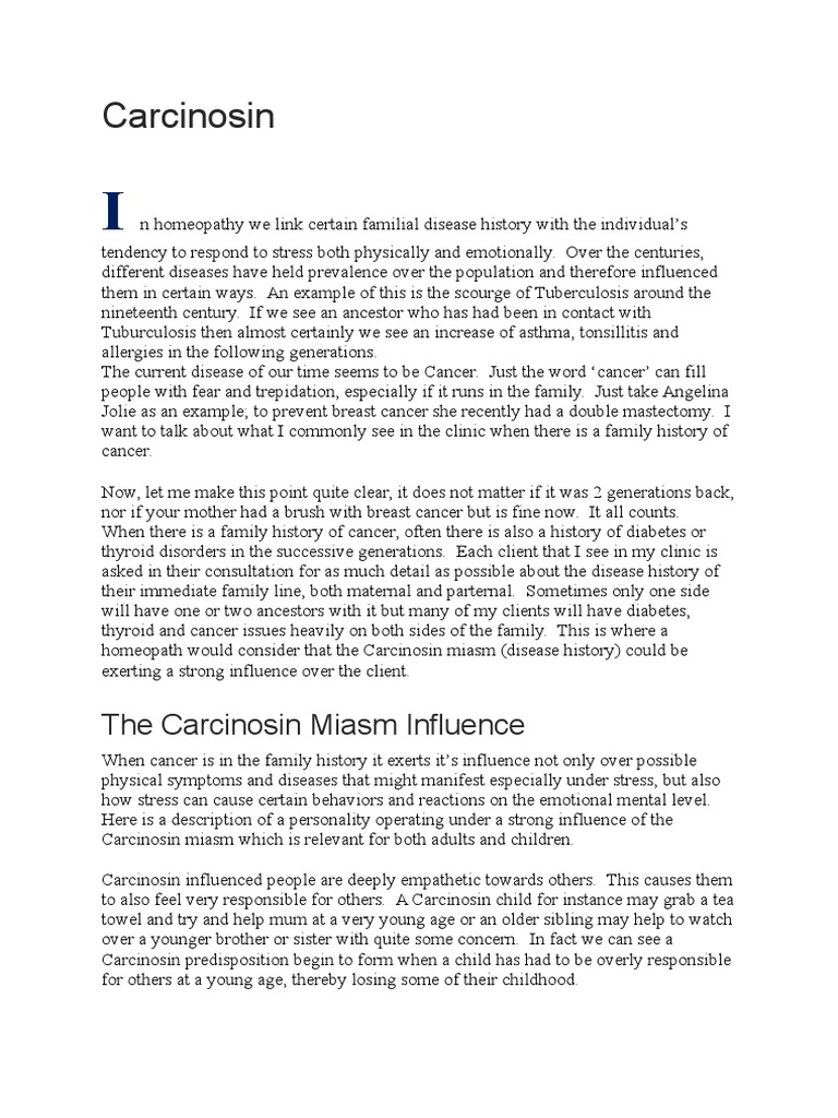 Importance of Homeopathy Medicine Carcinosin | PDF | Homeopathy | Anxiety