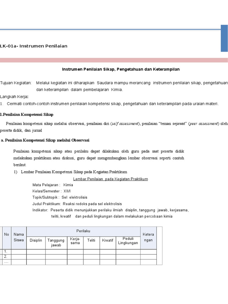LK-01a Instrumen Penilaian | PDF | Karier & Perkembangan