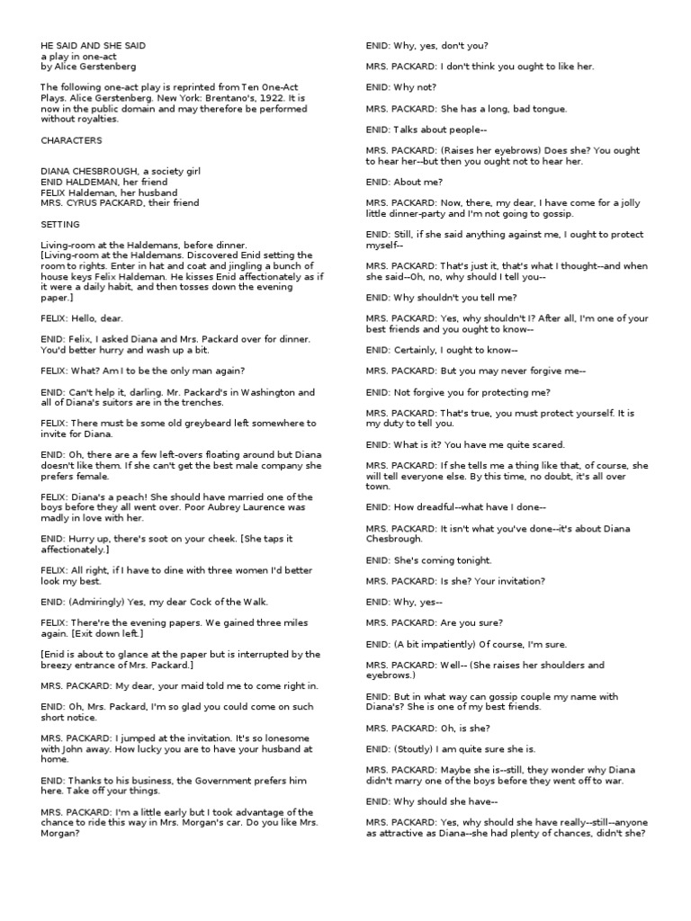 He Said, She Said: A One-Act Play | PDF