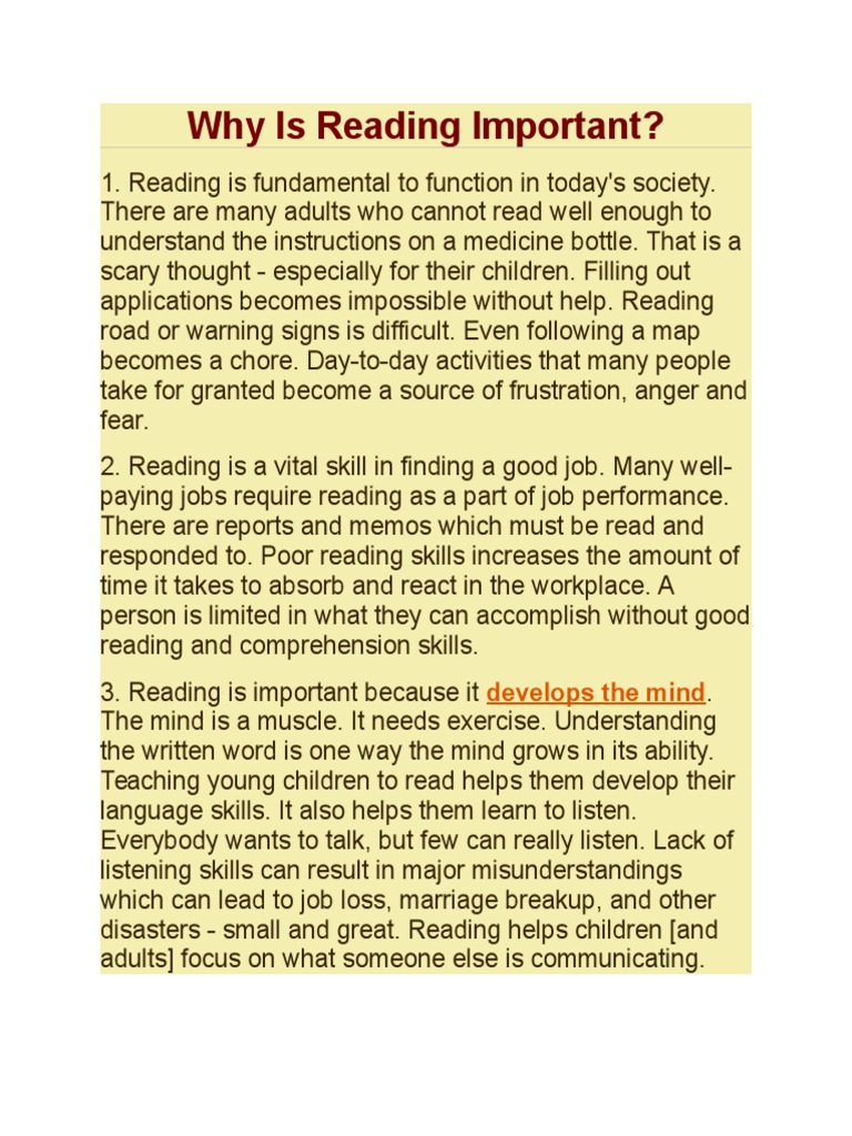 Why Is Reading Important | PDF | Literacy | Reading (Process)