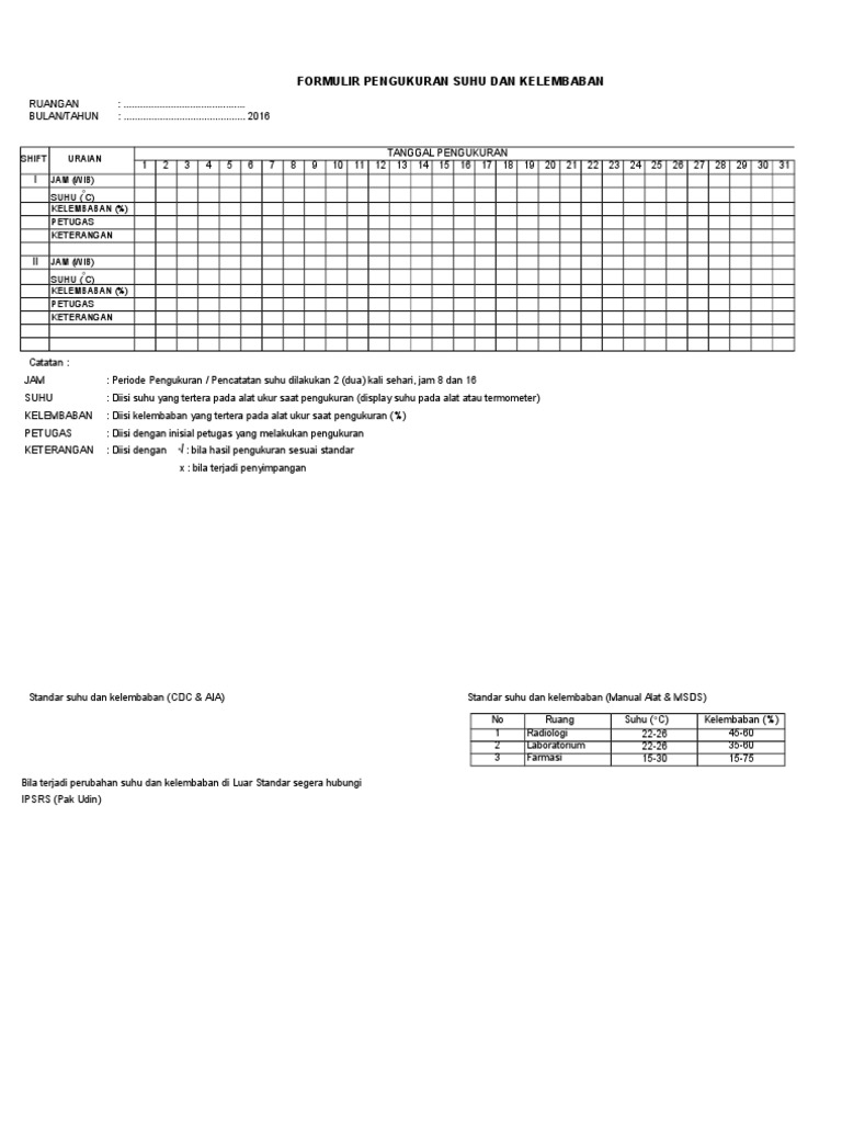 Formulir Suhu & Kelembaban | PDF Formulir Suhu & Kelembaban | PDF
