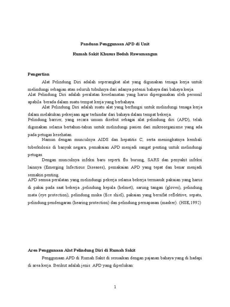 Panduan Penggunaan APD Di Unit | PDF