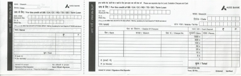 Axis Bank Deposit Slip PDF | PDF