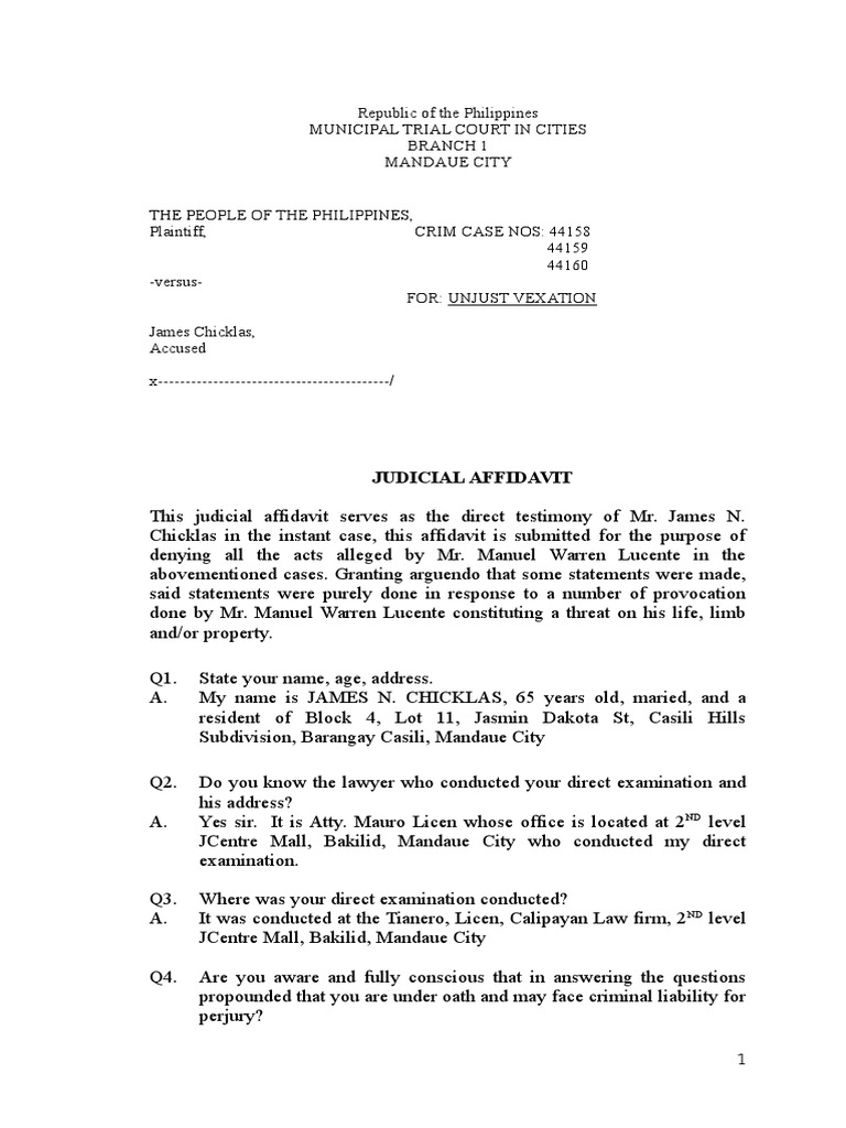Chicklas Judicial Affidavit Summary | PDF | Affidavit | Perjury
