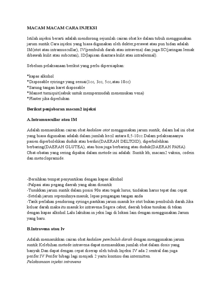 Panduan Teknik Injeksi Medis | PDF | Kesehatan Holistik | Gaya Hidup