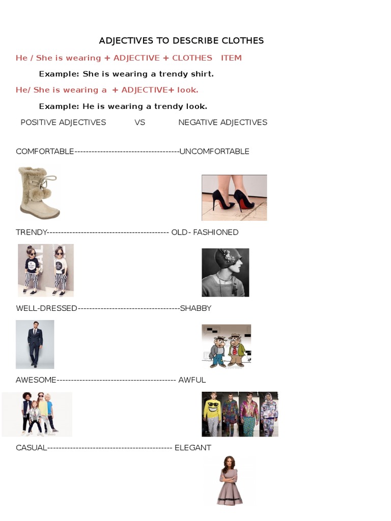 Adjectives To Describe Clothes | PDF | Uniforms | Clothing
