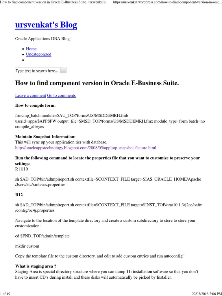 How To Find Component Version in Oracle E-Business Suite. | PDF ...