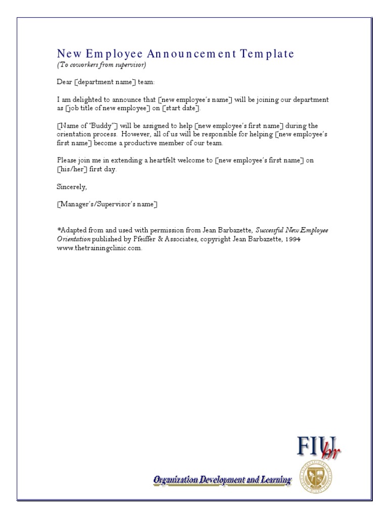 New Employee Announcement Template | PDF