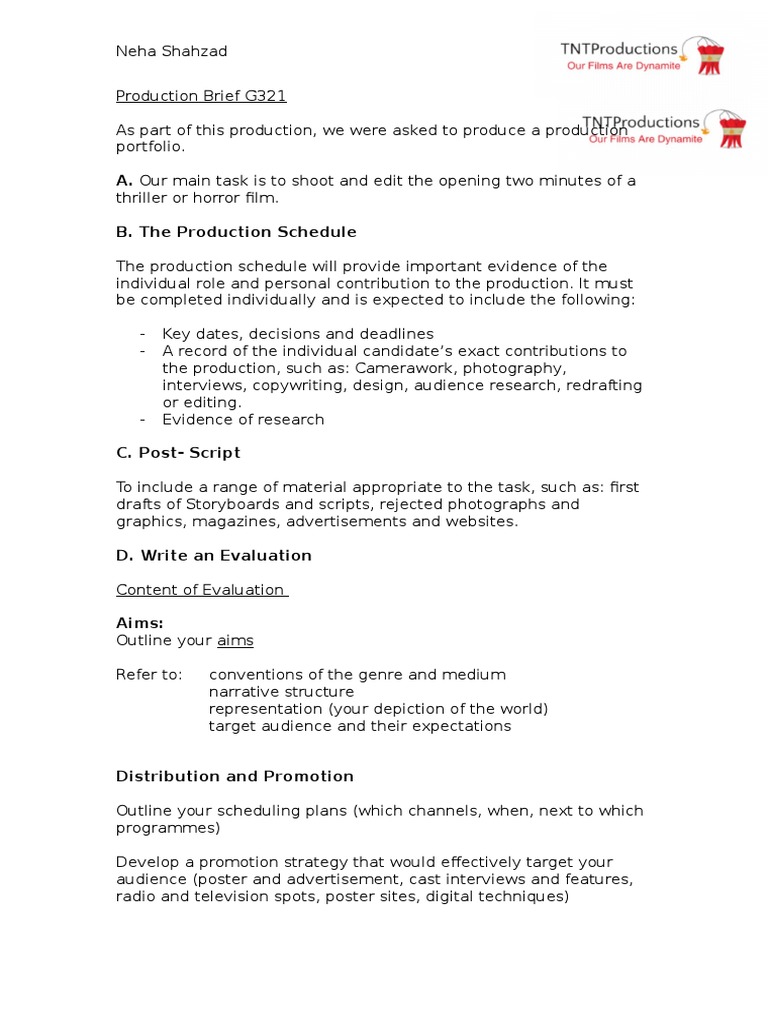 Production Brief G321 | PDF