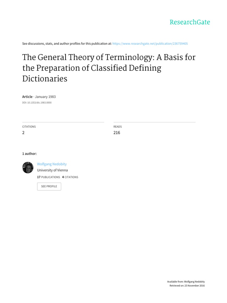 The General Theory of Terminology: A Basis For The Preparation of ...