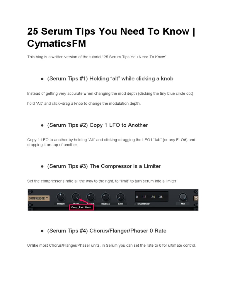 25 Serum Tips You Need To Know Cymatics FM | PDF | Synthesizer ...