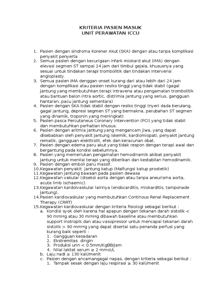 Kriteria Pasien Masuk Iccu | PDF