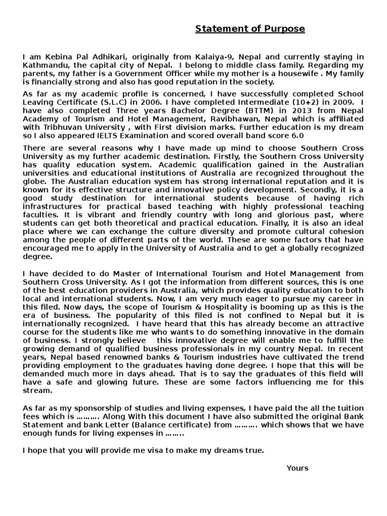 Statement of Purpose Sample | PDF | International Student | University