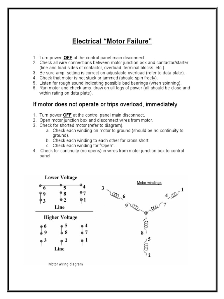 Electrical "Motor Failure": If Motor Does Not Operate or Trips Overload ...