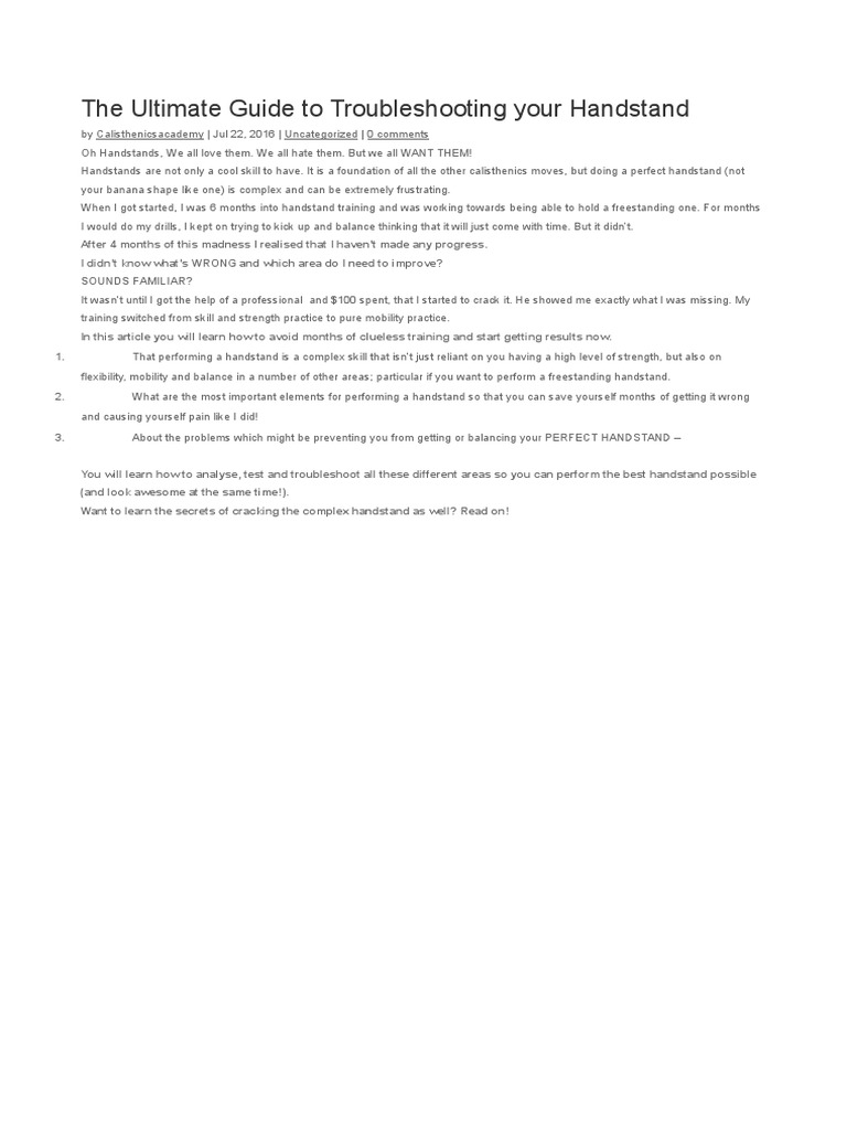 Troubleshooting Your Handstand Skills | PDF | Anatomical Terms Of ...